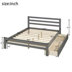 Tensun Full Size Platform Bed with Two Drawers,Full Size Bed Frame with Headboard,Platform Bed Frame with Storage,Wood Slats Support,No Box Spring Needed,for Dorm,Bedroom,Guest Room,Gray