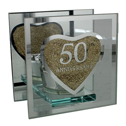 Oaktree Gifts Anniversary Single Glass Tea Light Holder '50th' Anniversary