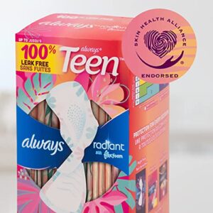 Always Radiant Teen Feminine Pads For Women, Size 1 Regular Absorbency, With Flexfoam, With Wings, Unscented, 42 Count