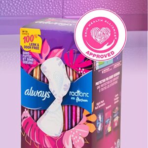 Always Radiant Feminine Pads For Women, Size 3 Extra Heavy Absorbency, With Flexfoam, With Wings, Light Clean Scent, 30 Count