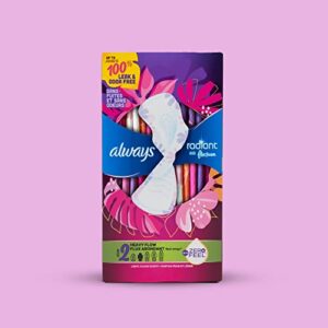 Always Radiant Feminine Pads For Women, Size 3 Extra Heavy Absorbency, With Flexfoam, With Wings, Light Clean Scent, 30 Count