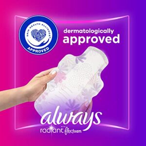 Always Radiant Feminine Pads For Women, Size 3 Extra Heavy Absorbency, With Flexfoam, With Wings, Light Clean Scent, 30 Count