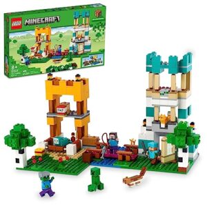 lego minecraft the crafting box 4.0 21249 building toy set, custom-build playset featuring classic bricks, figures and game accessories, model guides spark creativity for 8 year old kids