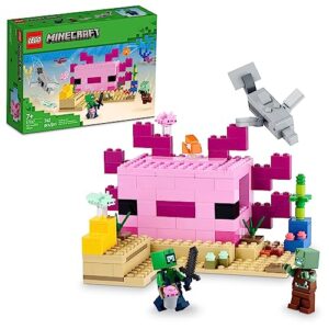 lego minecraft the axolotl house 21247 building toy set, creative adventures at a colorful underwater base, includes a diver explorer, dolphin, drowned and more, minecraft toy for 7 year old kids