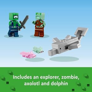 LEGO Minecraft The Axolotl House 21247 Building Toy Set, Creative Adventures at a Colorful Underwater Base, Includes a Diver Explorer, Dolphin, Drowned and More, Minecraft Toy for 7 Year Old Kids