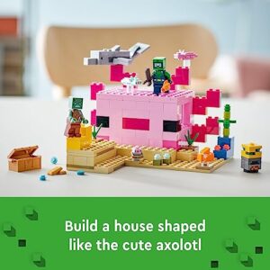 LEGO Minecraft The Axolotl House 21247 Building Toy Set, Creative Adventures at a Colorful Underwater Base, Includes a Diver Explorer, Dolphin, Drowned and More, Minecraft Toy for 7 Year Old Kids