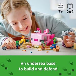 LEGO Minecraft The Axolotl House 21247 Building Toy Set, Creative Adventures at a Colorful Underwater Base, Includes a Diver Explorer, Dolphin, Drowned and More, Minecraft Toy for 7 Year Old Kids