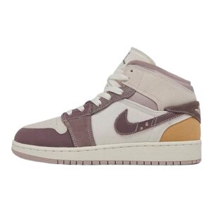 nike jordan 1 mid grade school big kids sail/taupe haze-fossil stone dz4466-102 5.5y 5.5 big kid