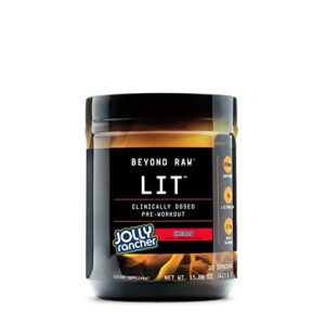 beyond raw lit | clinically dosed pre-workout powder | contains caffeine, l-citruline, and beta-alanine, nitric oxide and preworkout supplement | jolly rancher cherry | 30 servings