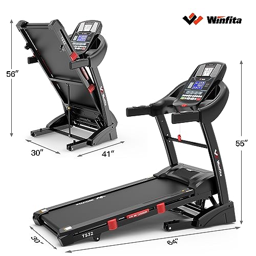 Winfita Foldable Treadmill - 15% Auto Incline, 0.6-10mph Speed, 300 lbs Capacity, Smart App, Bluetooth Speakers, USB Charging, Tablet Holder - Home & Office Fitness