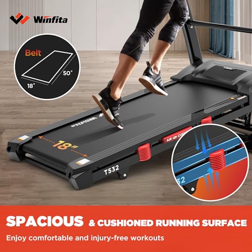 Winfita Foldable Treadmill - 15% Auto Incline, 0.6-10mph Speed, 300 lbs Capacity, Smart App, Bluetooth Speakers, USB Charging, Tablet Holder - Home & Office Fitness