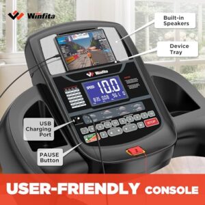 Winfita Foldable Treadmill - 15% Auto Incline, 0.6-10mph Speed, 300 lbs Capacity, Smart App, Bluetooth Speakers, USB Charging, Tablet Holder - Home & Office Fitness