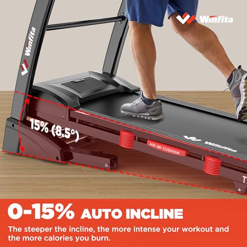 Winfita Foldable Treadmill - 15% Auto Incline, 0.6-10mph Speed, 300 lbs Capacity, Smart App, Bluetooth Speakers, USB Charging, Tablet Holder - Home & Office Fitness