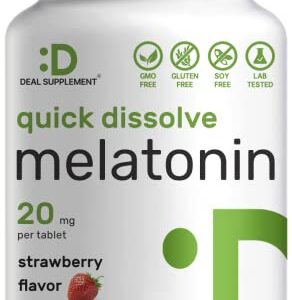 Melatonin 20mg Tablets, 360 Pill - Strawberry Flavored - Easy Consumption & Absorption | Keto, Vegan Friendly, Bulk Supply (360 Servings)