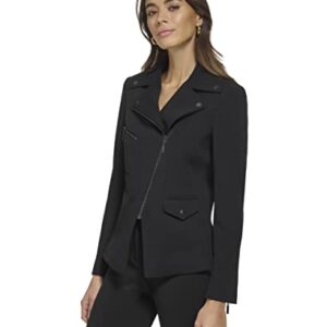 DKNY Women's Casual Pockets Front Zip Jacket, Black