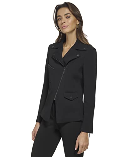 DKNY Women's Casual Pockets Front Zip Jacket, Black