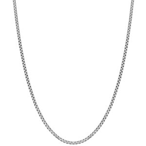 Miabella Italian 925 Sterling Silver Solid 2mm Round Box Chain Necklace for Women Men Rolo Necklace Made in Italy (rhodium-plated-silver, Length 20 Inches)