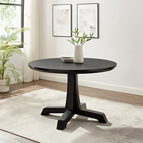 Walker Edison Caely Modern Simple Round Dining Table with Pedestal Base, 48 Inch, Black