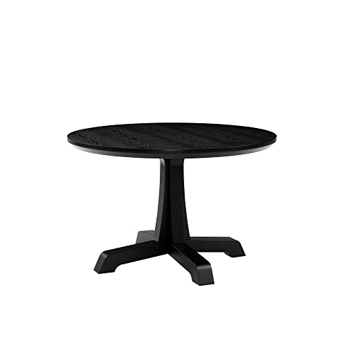 Walker Edison Caely Modern Simple Round Dining Table with Pedestal Base, 48 Inch, Black