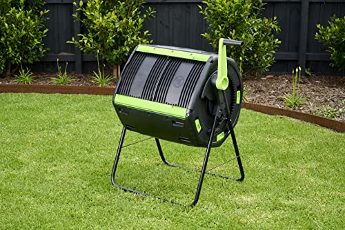 Amazon Exclusive Combo - 48 Gallon Compost Tumbler with Compost Cart, 9 Liter Compost bin, 3 Rolls of Corn Bags and Plant Caddy