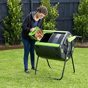 Amazon Exclusive Combo - 48 Gallon Compost Tumbler with Compost Cart, 9 Liter Compost bin, 3 Rolls of Corn Bags and Plant Caddy