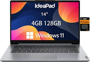 lenovo ideapad 1i 14" hd (intel celeron n4020, 4gb ram, 128gb storage (64gb emmc + 64gb sd card), uhd graphics) home & education laptop, anti-glare, webcam, wi-fi 6, type-c, win 11 home in s mode