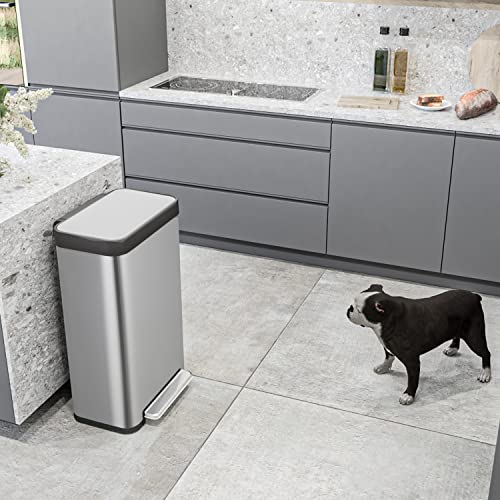 Home Zone Living 18.5 Gallon Kitchen Trash Can, Tall Stainless Steel Liner-Free Body, 70 Liter Capacity, Silver, Virtuoso Series