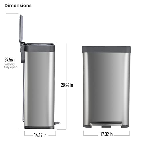 Home Zone Living 18.5 Gallon Kitchen Trash Can, Tall Stainless Steel Liner-Free Body, 70 Liter Capacity, Silver, Virtuoso Series