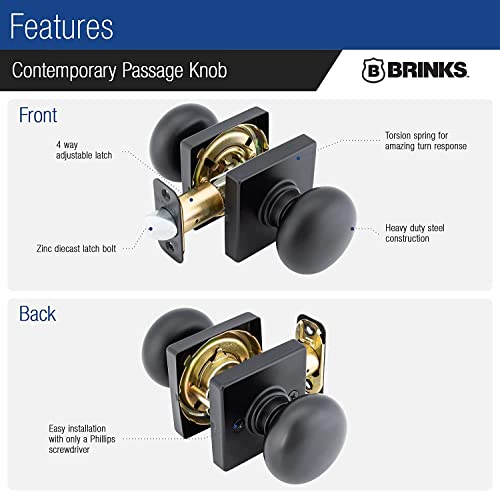 BRINKS – 6-Pack Matte Black Contemporary Indoor Passage Square Door Knob – Hall/Closet 6 Pack Matte Black Exterior Plate Doorknob