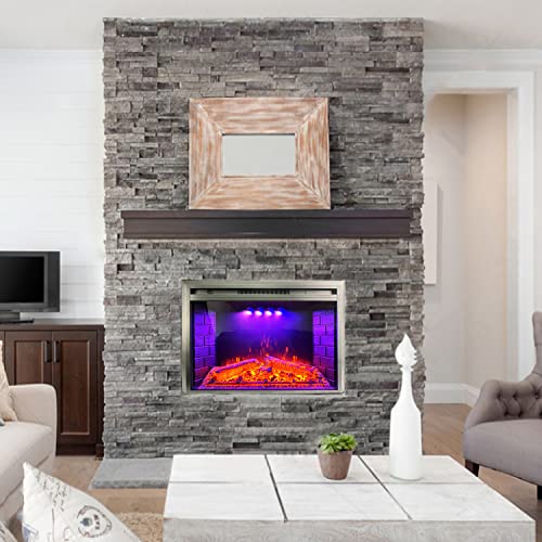 33 inch Electric Fireplace Insert, Heater with Overheating Protection, Tempered Glass, Recessed Mounted with Fire Crackling Sound, Remote Control, 750/1500W, Black