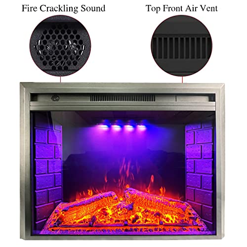 33 inch Electric Fireplace Insert, Heater with Overheating Protection, Tempered Glass, Recessed Mounted with Fire Crackling Sound, Remote Control, 750/1500W, Black