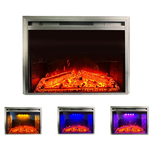 33 inch Electric Fireplace Insert, Heater with Overheating Protection, Tempered Glass, Recessed Mounted with Fire Crackling Sound, Remote Control, 750/1500W, Black