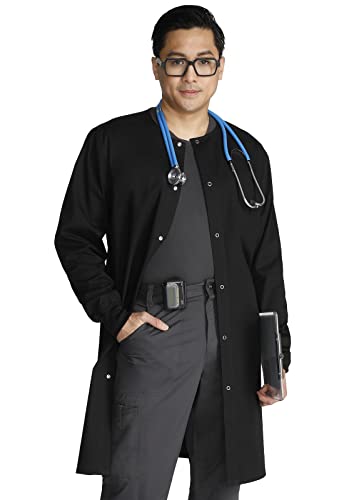 Cherokee Men & Women Scrubs Lab Coat Workwear Professionals 40" Snap Front Plus Size WW361, 3XL, Black