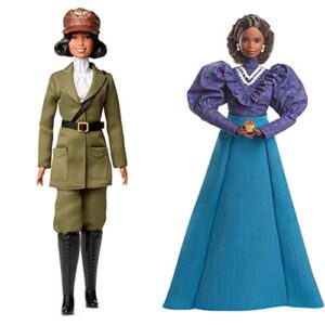 barbie doll, bessie coleman, inspiring women collector series, signature, displayable packaging, aviator suit madam c.j. walker inspiring women doll with accessories & doll stand