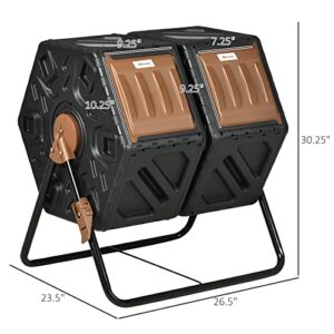 Outsunny Dual Chamber Compost Bin, Rotating Composter, Compost Tumbler with Ventilation Openings and Steel Legs, 34.5 Gallon