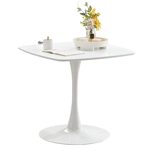 ATSNOW 31.5 in White Square Pedestal Tulip Table, Mid Century Modern Dining Table for Small Spaces