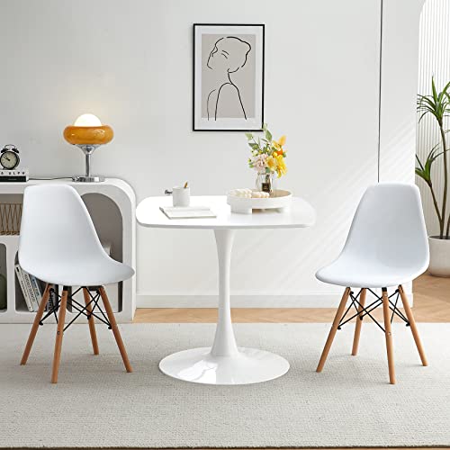 ATSNOW 31.5 in White Square Pedestal Tulip Table, Mid Century Modern Dining Table for Small Spaces