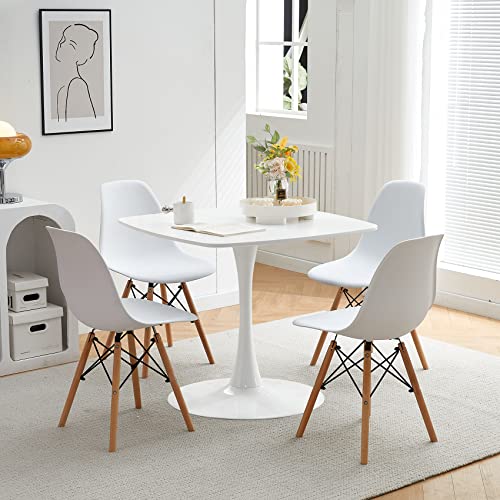 ATSNOW 31.5 in White Square Pedestal Tulip Table, Mid Century Modern Dining Table for Small Spaces