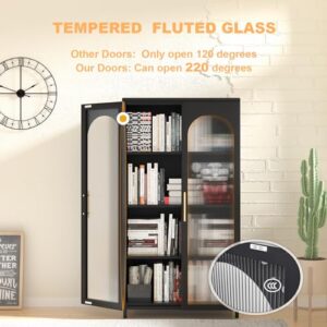 ZONLESON Storage Cabinet with Glass Doors,Accent Cabinet for Living Room,Hallway and Kitchen,Sideboard Buffet Cabinet with Glass Doors,Black Metal Cabinet (TallDoor-2)