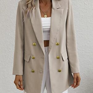 Lueluoye Women's Casual Blazers Long Sleeve Open Front Gold Button Work Office Blazer Jackets with Pockets Khaki M