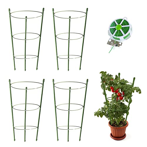 4 Pack Tomato Cage for Garden Plant Support, 18 inches Small Tomato Trellis with Adjustable Rings, Plant Stakes for Peony Support, Tomato Stakes Rings for Climbing Plants