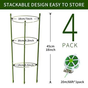 4 Pack Tomato Cage for Garden Plant Support, 18 inches Small Tomato Trellis with Adjustable Rings, Plant Stakes for Peony Support, Tomato Stakes Rings for Climbing Plants