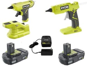 ryobi 18-volt one+ cordless full size glue gun + mini compact glue gun with 2 batteries and charger (premium bundle kit)