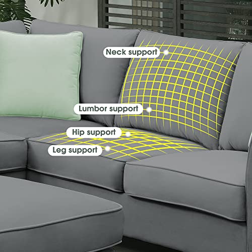 Merax Modern Large U-Shape Sectional Sofa, 7 Seat Fabric Sectional Sofa Set with Movable Ottoman, L Shape Sectional Sofa Corner Couch with 3 Pillows for Living Room Apartment, Office