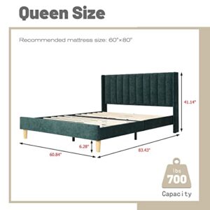 AGARTT Upholstered Platform Bed Frame Queen Size with Headboard and Footboard/Wooden Slats Support/No Box Spring Needed/Easy Assembly,Ink Green Velvet