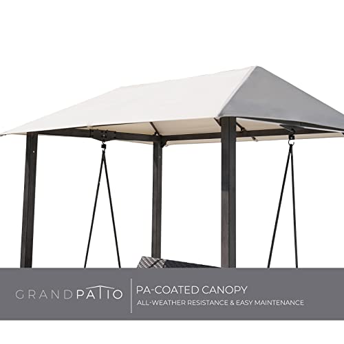 Grand Patio Outdoor Porch Swing 3-Seat with Canopy, Removable Olefin Cushion for Garden, Backyard, Poolside, Weather Resistant Woodgrain Finish Steel, Beige