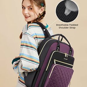 LOVEVOOK Laptop Backpack Purse for Women, 15.6" Laptop Bag for Travel with USB Port, Water Resistant Lightweight Daypacks for College Work Business, Nurse Teacher Computer Bags, Purple Black