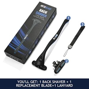 Metablade Back Shaver for Men - Long Handle Back Hair and Body Shavers - Replaceable Ultra Wide Blades, DIY Shave Wet or Dry