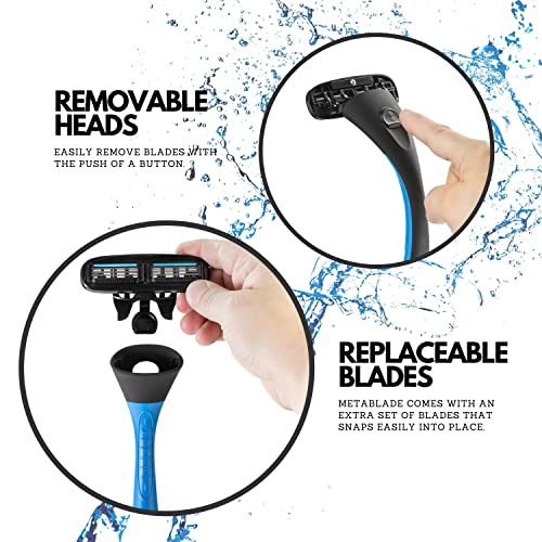 Metablade Back Shaver for Men - Long Handle Back Hair and Body Shavers - Replaceable Ultra Wide Blades, DIY Shave Wet or Dry