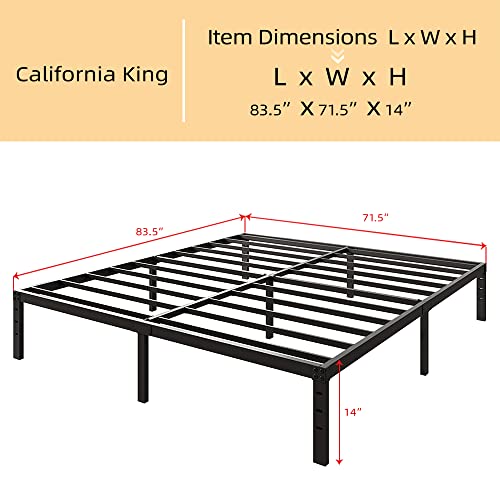 XMhongsong 14 Inch California King Size Bed Frame No Box Spring Needed, Heavy Duty Metal Platform Bed Frame, Easy Assembly, Noise Free, Black